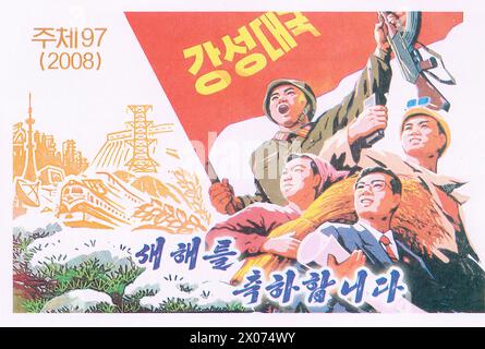 DPRK Postcard 2008 - North Korean (DPRK) Propaganda Poster Stock Photo ...
