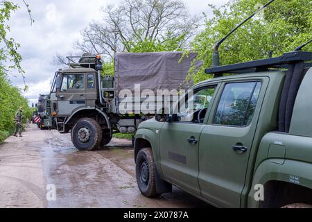 Olst Netherlands, April 9 2024: A Dutch army vehicles ready to cross ...