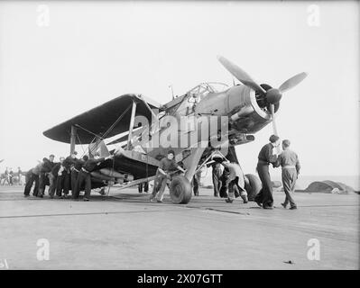 A Fairey Albacore aircraft with full bomb racks is positioned on the ...
