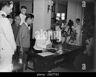 The signing of the Japanese surrender on board the American batleship ...