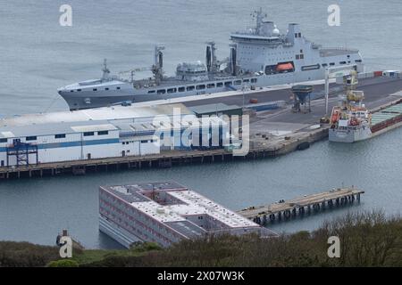 Bibby Stockholm barge vessel asylum seekers Dorset April 2024 Stock ...
