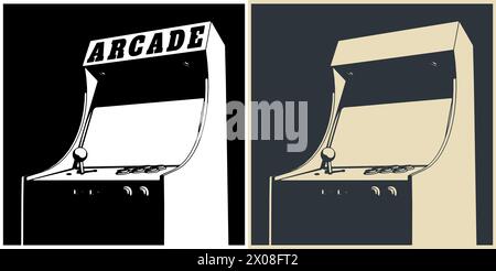 Stylized vector illustrations of a retro arcade games cabinet Stock ...