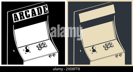 Stylized vector illustrations of a retro arcade games machine Stock ...