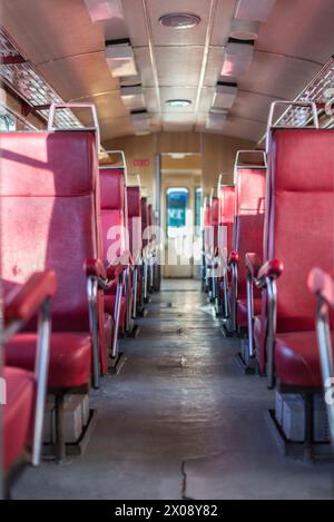 Inside view of an old fashioned compartment in a 1960s British Rail ...