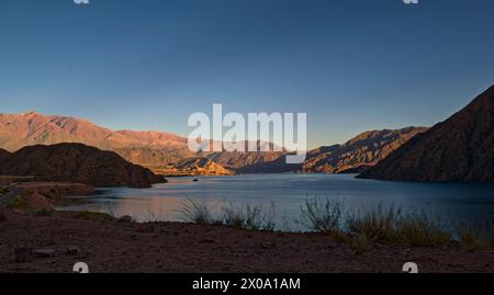 Lake Potrerillos, in Mendoza, Argentina, elevated view at dawn Stock ...