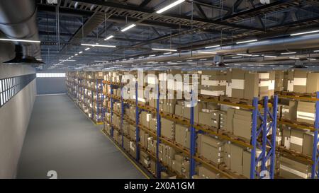 Distribution center housing merchandise for supply chain activities ...