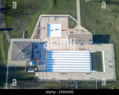 Drone view of an empty and drained winterized swimming pool Stock Photo ...