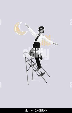 Vertical image collage of happy cheer girl nightlife wear stylish jeans ...