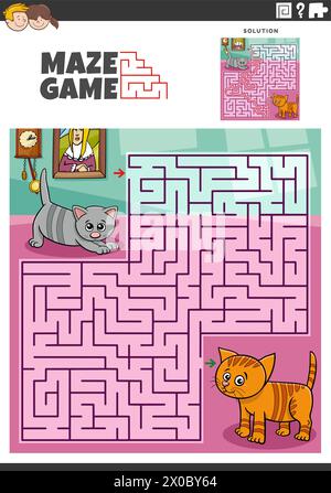 Cute cat maze puzzle game with fishbone as the goal Stock Vector Image ...