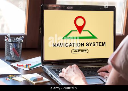 Laptop screen displaying a navigation system concept Stock Photo - Alamy