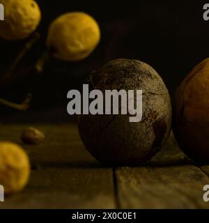 still life photography with avocado seeds, rose, fruits Stock Photo - Alamy