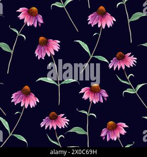 Meadow purple flower, coneflower watercolor illustration on white ...