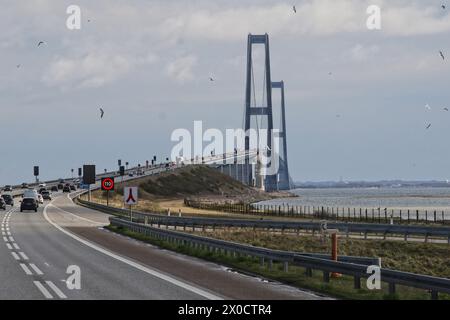 Approach to eastern suspension bridge of The Great Belt Bridge Denmark ...