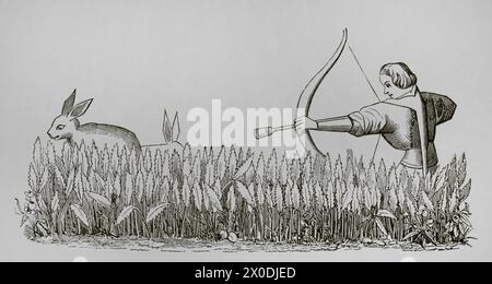 How to allure the hare. 19th century facsimile after a miniature in the ...