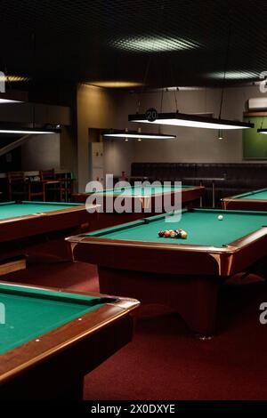 Background image of several billiard tables in underground gaming area ...