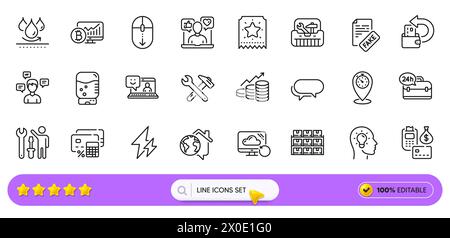 Icons set of Messenger, Growth chart and Loyalty ticket line icons. For ...