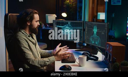 Sentient Ai gains humanoid form inside computer, waving hand, greeting ...