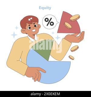 Equity concept. An entrepreneur examines the slices of a pie chart ...