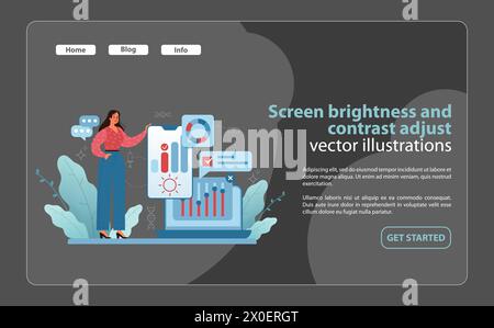 Optimal Screen Settings Illustration. A woman adjusts a display's ...