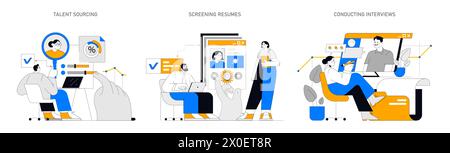 Recruiting set. Stages of hiring process from negotiation to job offer ...