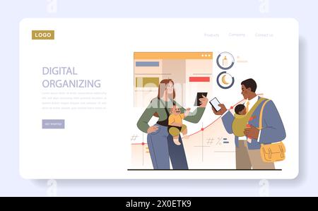 Digital Organizing concept. Family synchronizes schedules and tasks ...