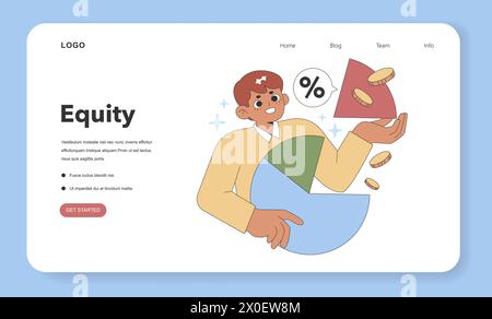 Equity concept. An entrepreneur examines the slices of a pie chart ...