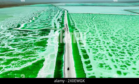 Aerial photo shows emerald Lake with marvelous natural colors shinning ...