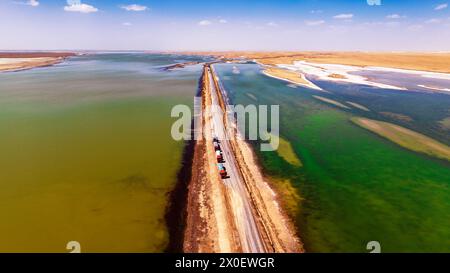 Aerial photo shows emerald Lake with marvelous natural colors shinning ...
