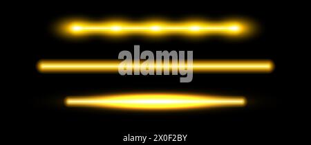 Glowing golden neon tube lamp set. Led light line beam collection ...