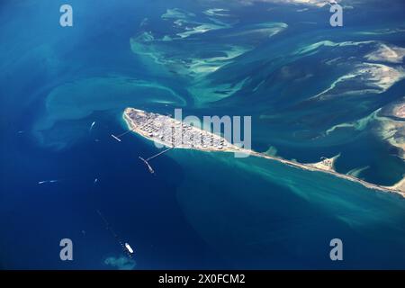 Aerial view of Ras Tanura and the Tarout Bay in Saudi Arabia Stock ...