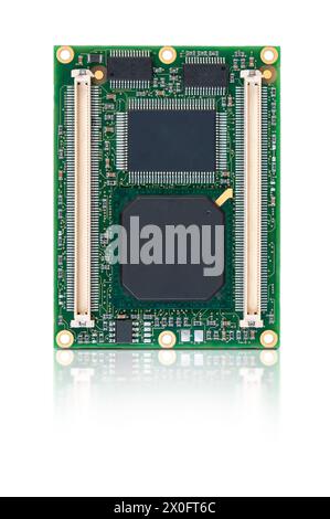Close-up of an embedded CPU module with integrated chips and connectors ...