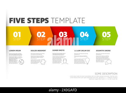 Five steps progress procedure infochart template with descriptions ...