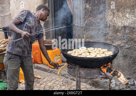 Ethiopia Street food, fried and sugar coated Donuts, market in Harar ...
