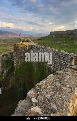 The historic Kalaja Castle Hill in Berat viewed from the Gorica quarter ...