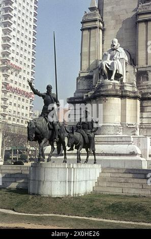 The famous Cervantes monument. In front the sculptures of Don Quixote ...
