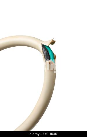 Hazard electrical wiring. Exposed wire in the electrical wiring in the ...