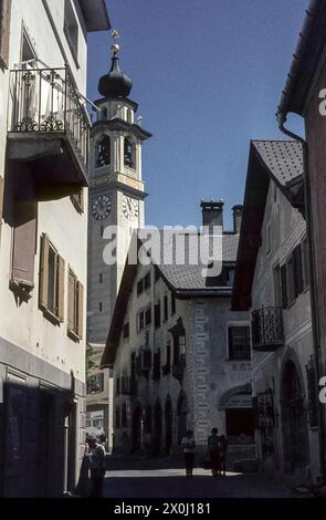 Street with houses in the Engadine style. [automated translation] Stock ...