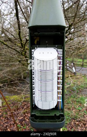 BT Openreach fibre broadband green street cabinet, seen in St Ives ...
