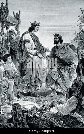 King Charles III, the monarch in close up, walks in Queen Elizabeth II ...