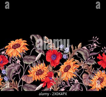 Vector rustic card with red poppies and white lilac flowers and ...