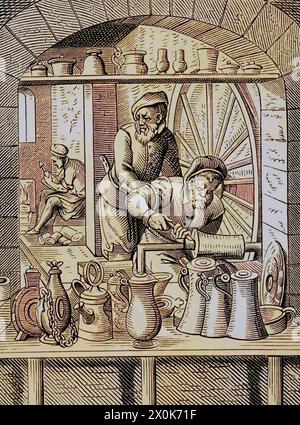 Tin craftsman. Reproduction of a 16th-century engraving by Jost Amman ...