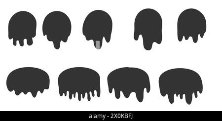 Dripping circle paint. Drip drops, round spots, splash shapes, ink paint leak or circle liquid ...