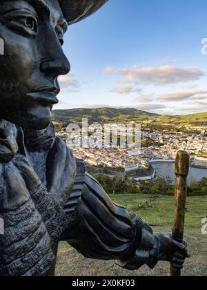 Statue of Afonso VI Second King of Portugal on Monte Brasil with a view ...