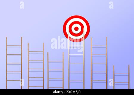 Target and achievement concept. Wooden ladders and one leading to ...