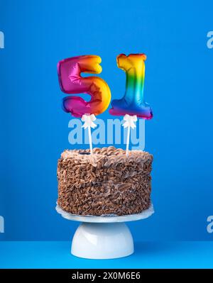 Multicolored balloon for number 51 celebration. Happy birthday on white ...