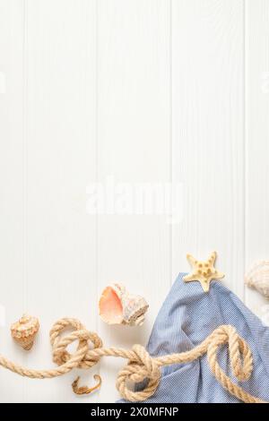 Wooden desk with clam shell concept Stock Photo - Alamy