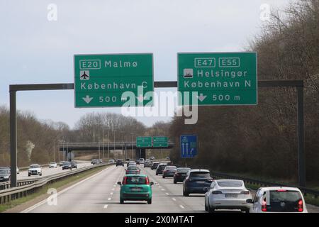 E20 motorway near Copenhagen with signs for Helsinger Malmo and ...