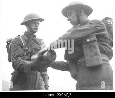 NEWFOUNDLAND TROOPS TRAIN IN ENGLAND - 25-pdr. ammunition is stacked by ...