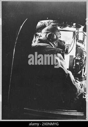 Photograph showing the rear gun-turret of a RAF Whitley night bomber ...