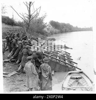 Royal Engineers of the Fifth Army push a bridge across the Volturno ...